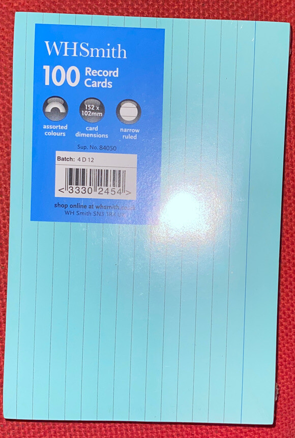 WHSmith Record Cards Assorted Colours Narrow Ruled 152 X 102mm Pack of ...