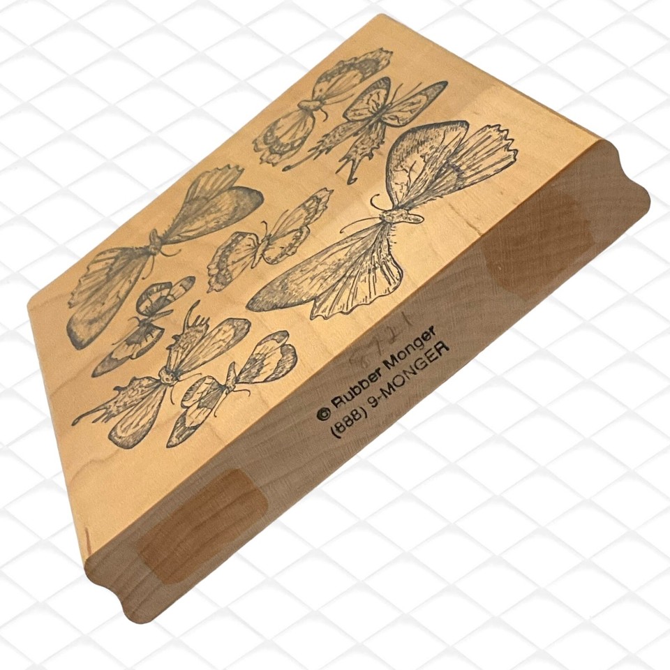 Rubber Monger Butterflies Large Wood Mounted Rubber Stamp 6" x 5" NEW ...