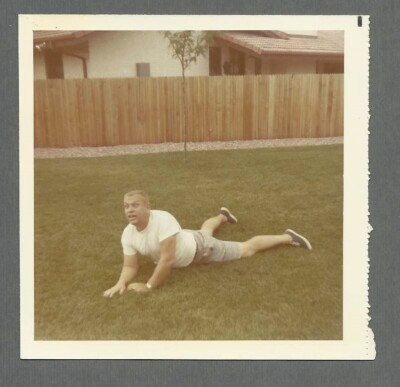 VTG 1970s Color Photo Snapshot GOOFY GUY LYING ON THE GRASS | eBay