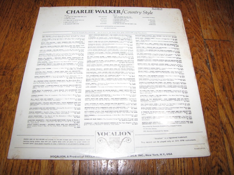 CHARLIE WALKER - COUNTRY STYLE - SEALED VOCALION RECORDS LP | eBay