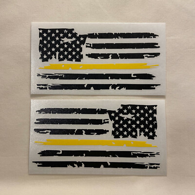 Set of 2 Black Yellow 911 Dispatcher Distressed American Flag Decal ...