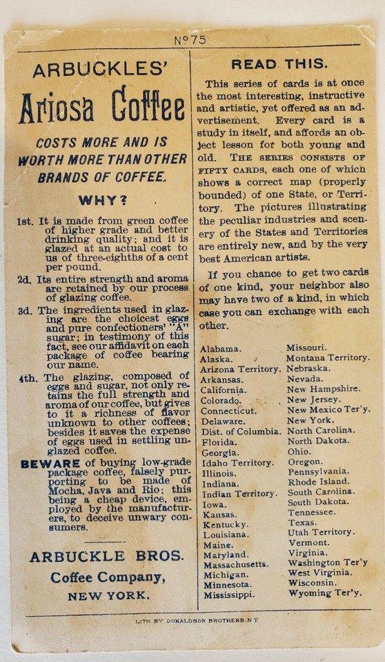 Vintage Advertising Trade Card Arbuckles Ariosa Coffee Salt Wells Idaho ...