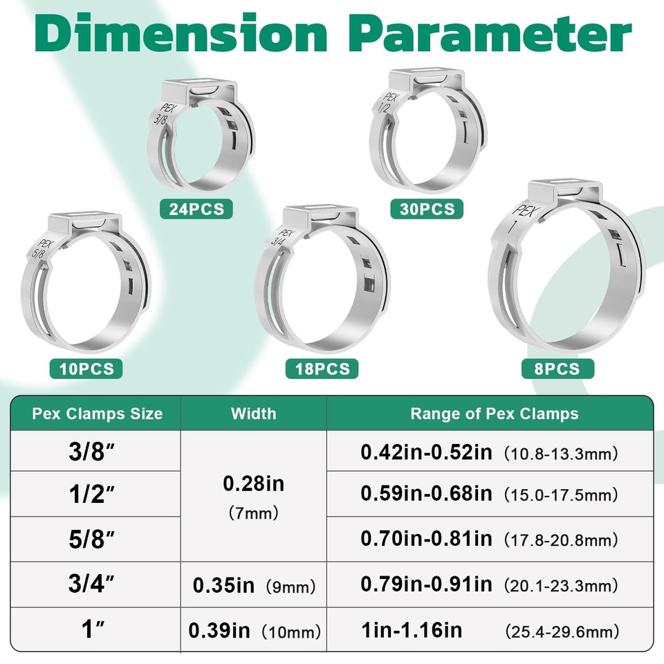 OURU 90PCS Pex Crimp Rings Assortment,304 Stainless Steel KIT, Silver ...