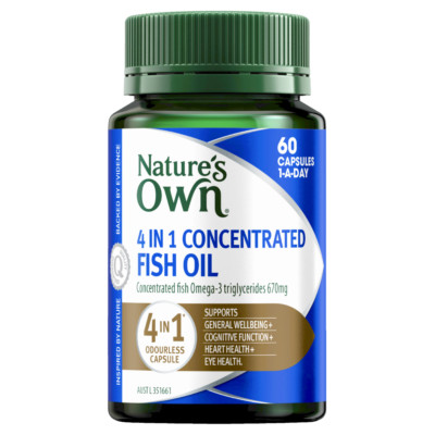 Nature's Own 4 in 1 Concentrated Fish Oil 60 Capsules Brain, Eye ...