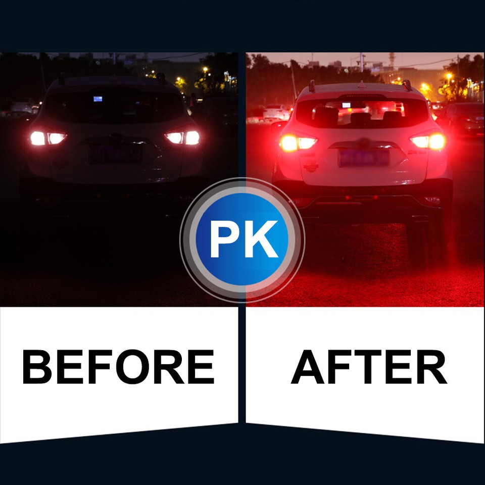 4x Red 7443 7440 Strobe LED Flashing Blinking Brake Light Tail Stop ...