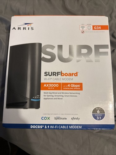 ARRIS G34 SURFboard DOCSIS 3.1 Gigabit Cable Modem and AX3000 Wi-Fi 6 ...