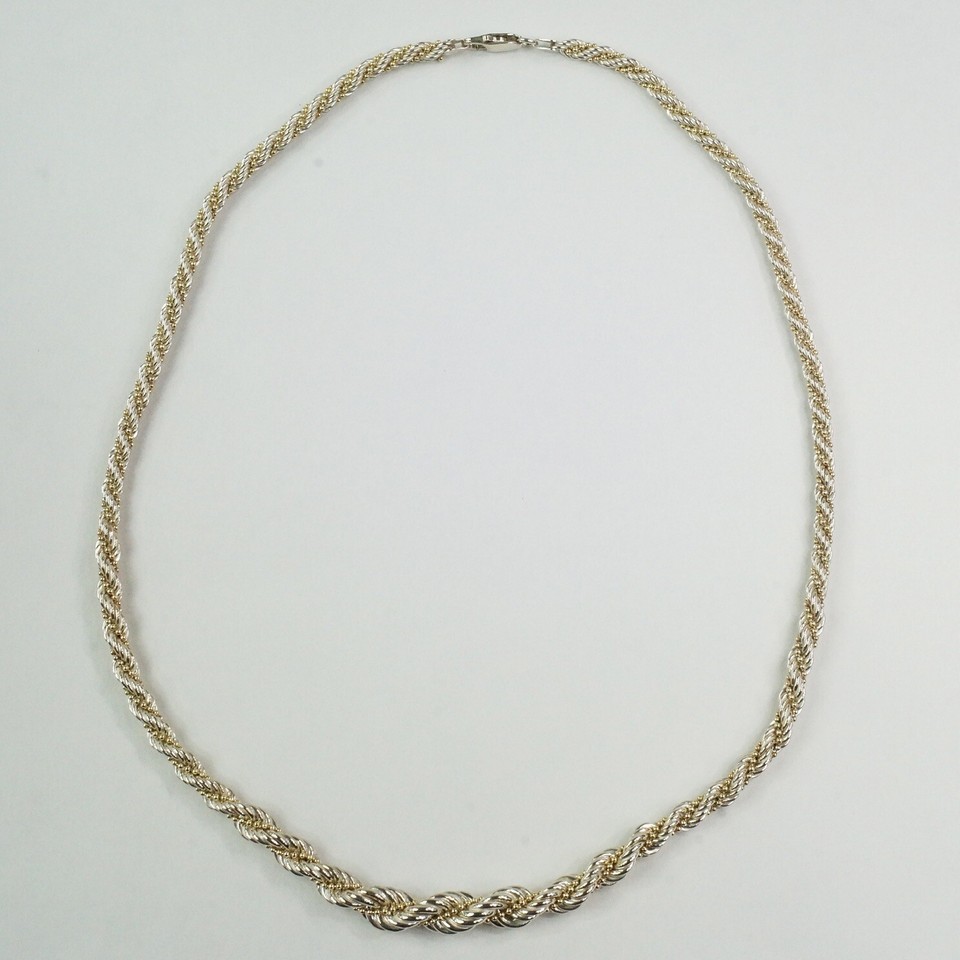 Graduated sterling silver rope chain necklace w/gold tone ball bead ...