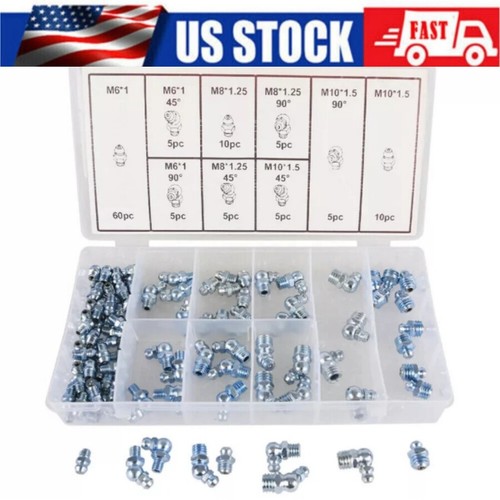 110 Piece Lubrication Grease Fitting Assortment Metric Straight and ...