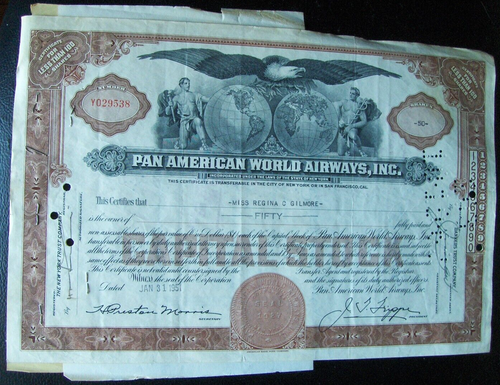 Pan American World Airways stock certificate w/ Documentary & Tra 5 ...