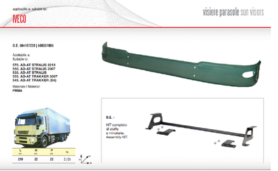 VISIERA PARASOLE KIT STAFFE ADATTO A IVECO 504107220 GAMMA STRALIS ...