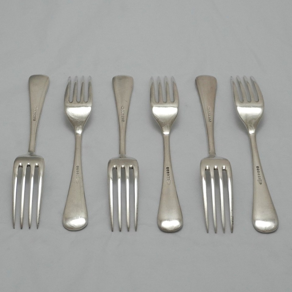 OLD ENGLISH Design Walker & Hall Silver Service Cutlery Six Table Forks ...