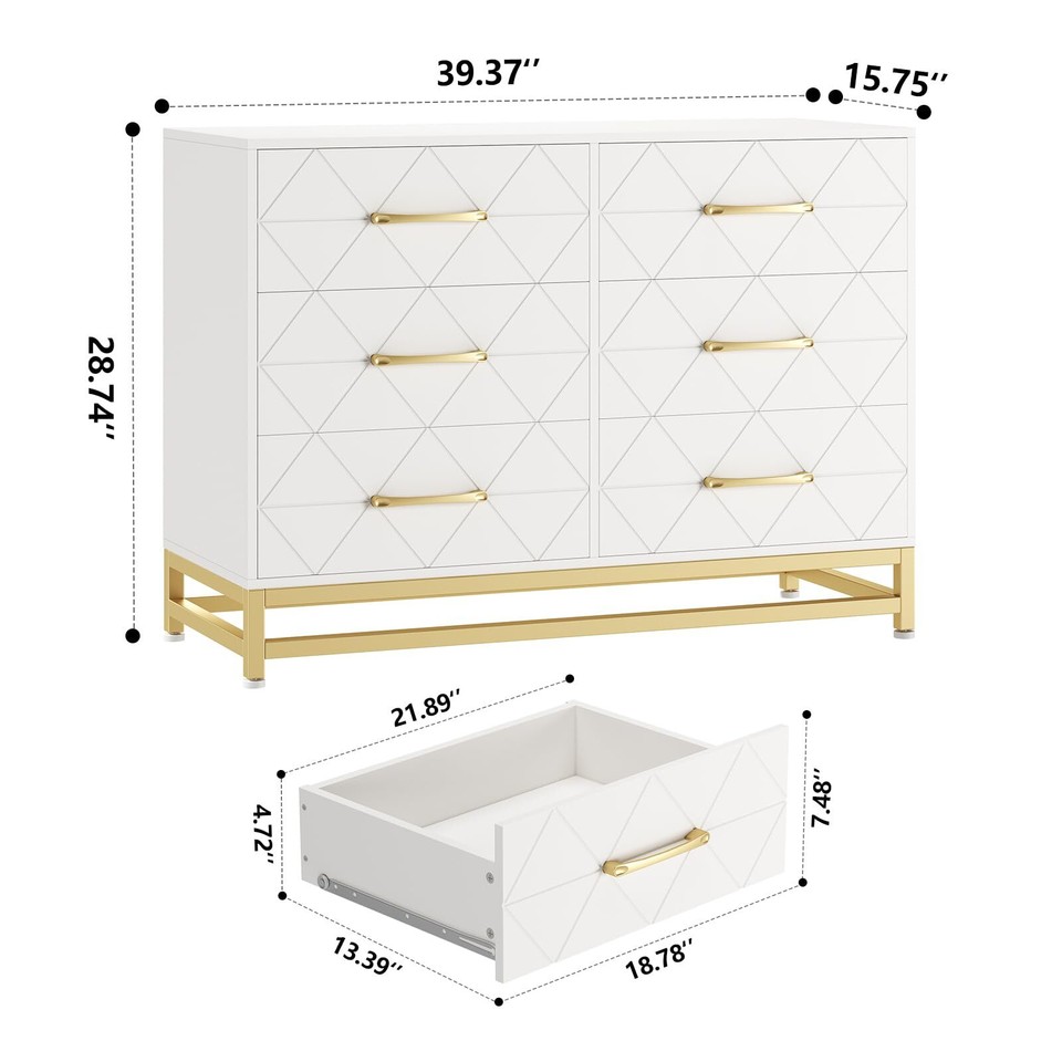 6-Drawer Dresser for Bedroom Chest of Drawers Wood Storage Cabinet 55 ...