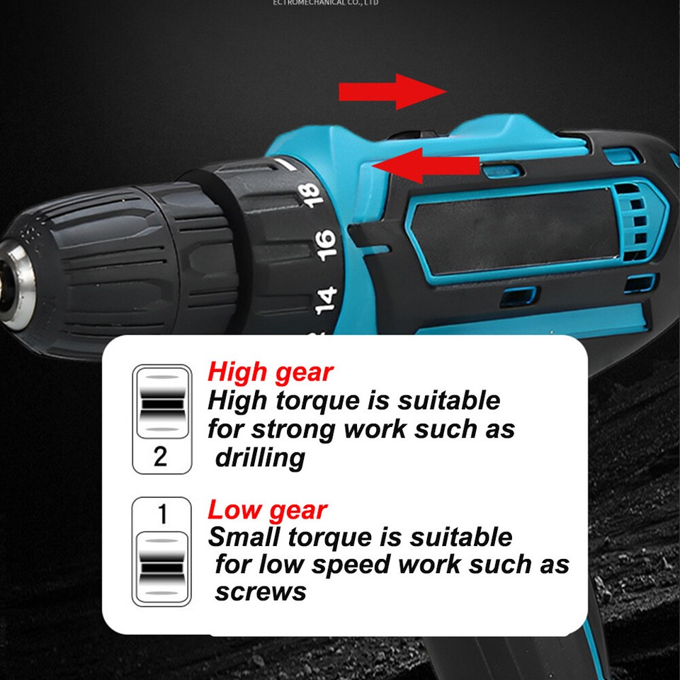 2 Battery Cordless Drill Combi Driver High Power Electric Screwdriver ...