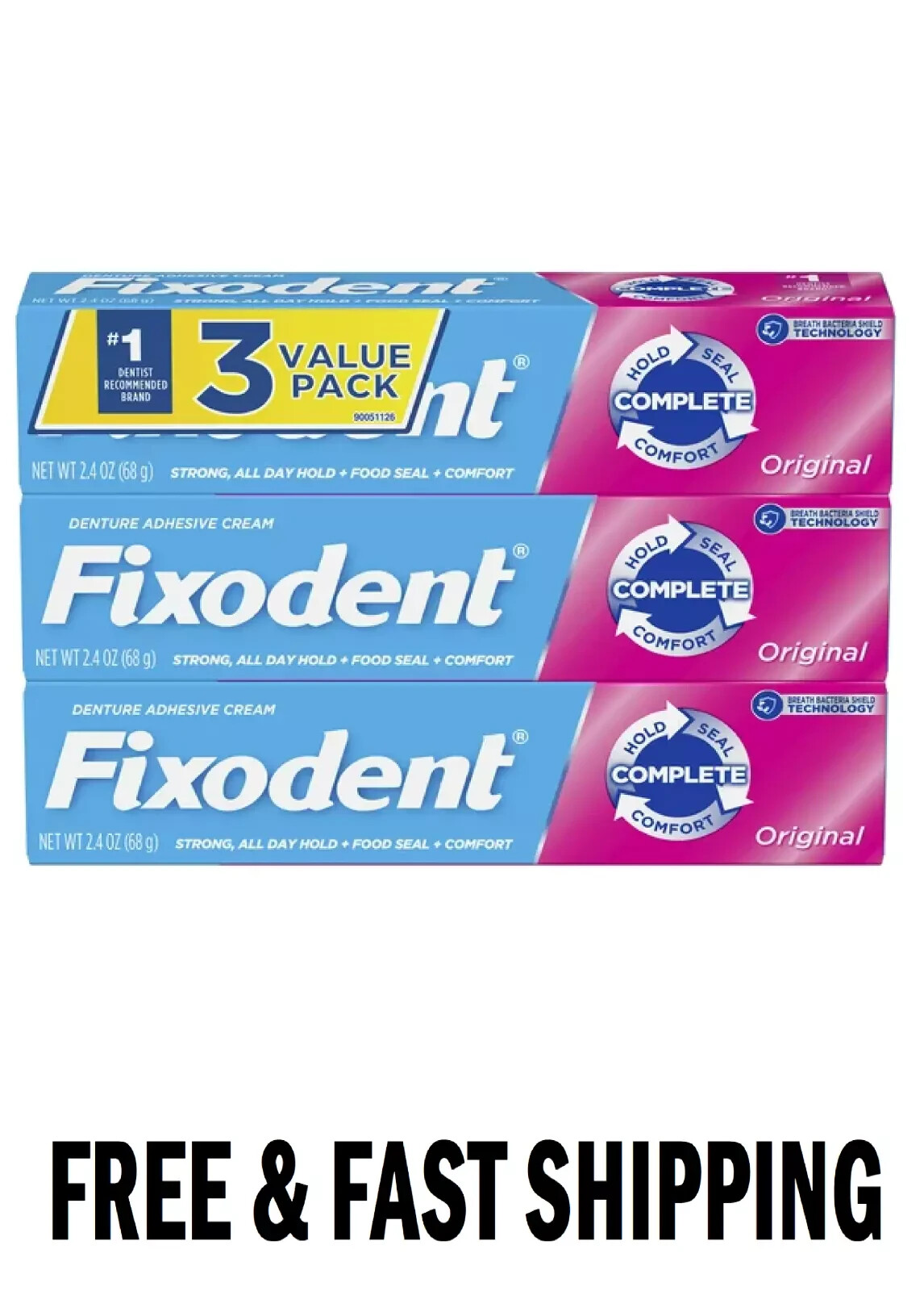 FIXODENT COMPLETE ORIGINAL 2.4 OZ EACH DENTURE ADHESIVE CREAM (Pack of ...