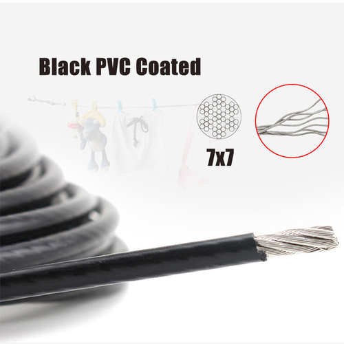 304 Stainless Steel Wire Rope Cable Rigging PVC Coated Black 1x7/7x7 ...