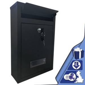 Letter Box Wall Mounted Black Post Box Lockable Outdoor Mail Exterior ...