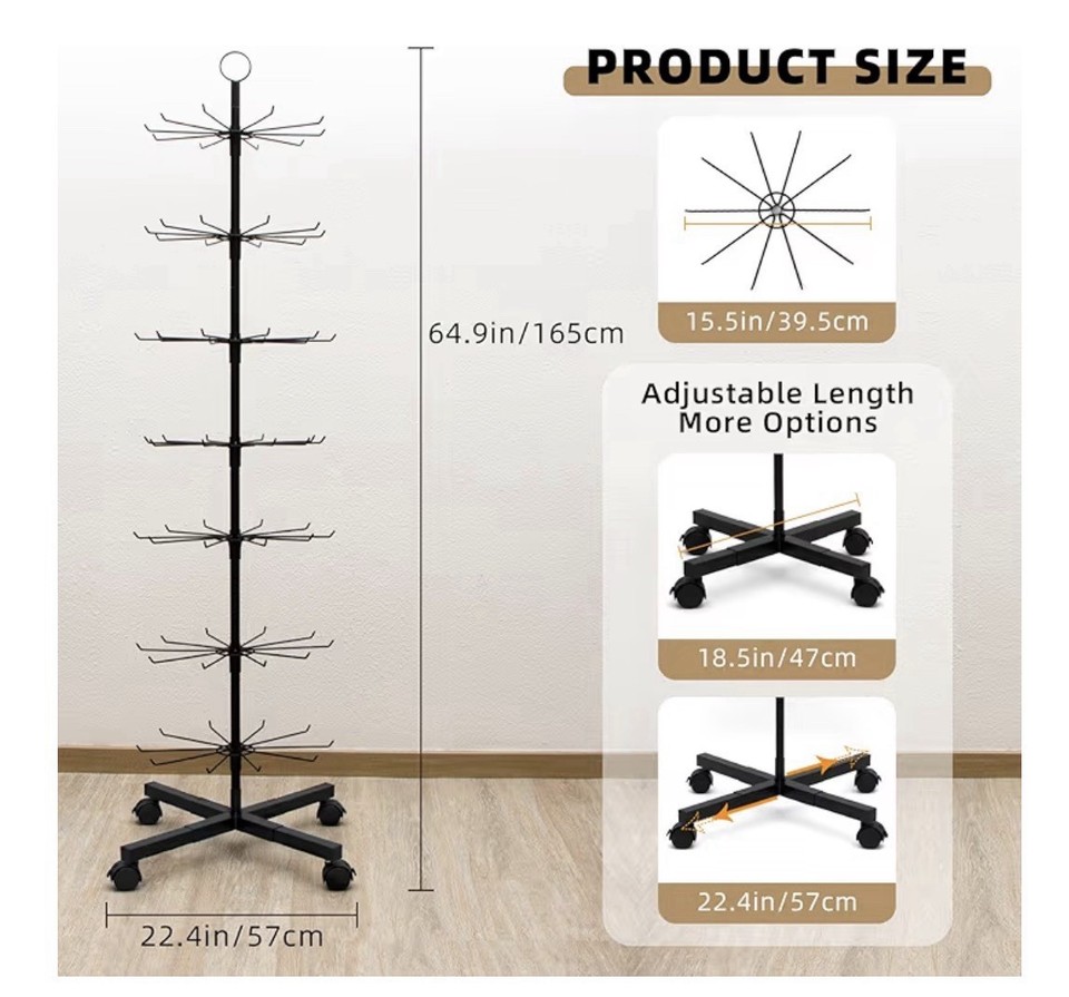 7 Tier Retail Display Stand Rotating Spinner Shelf Hanger w Wheels Rack ...