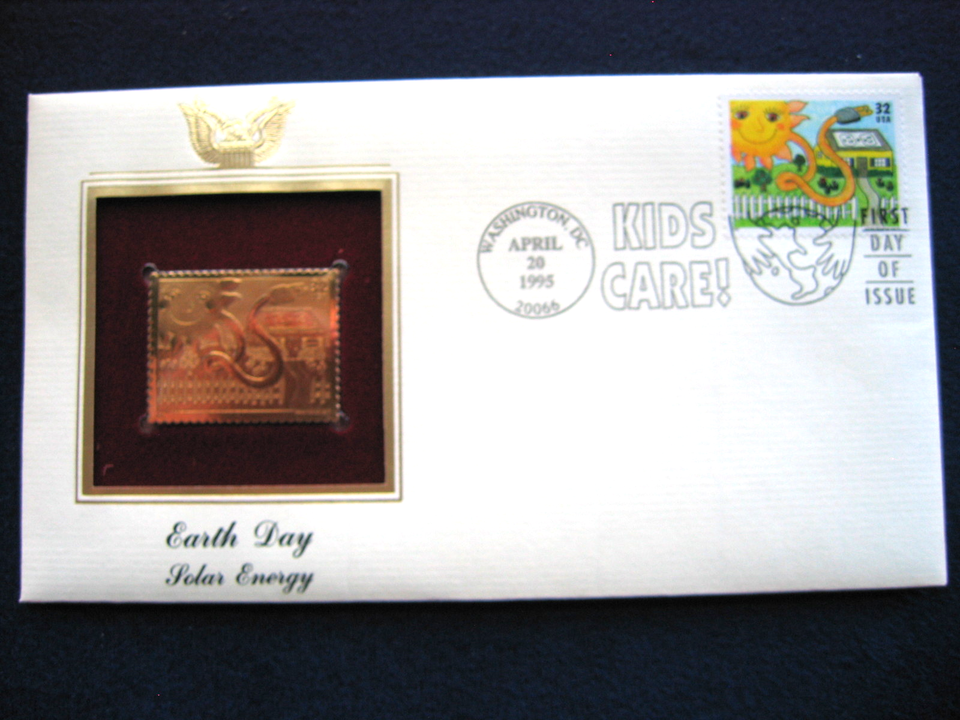 1995 Earth Day Solar Energy replica Gold Golden Cover FDC Stamp | eBay UK