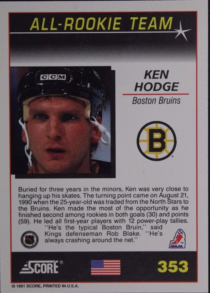 Ken Hodge Bruins All Rookie Autographed 1991 Score #353 Hockey Card JSA ...