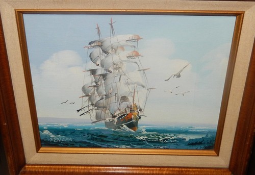 TEILLER SAIL SHIP AND BIRDS OIL ON CANVAS SEASCAPE PAINTING | eBay