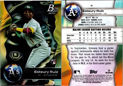 ESTEURY RUIZ - 2023 Bowman Platinum - #91 Oakland Athletics Rookie RC ...