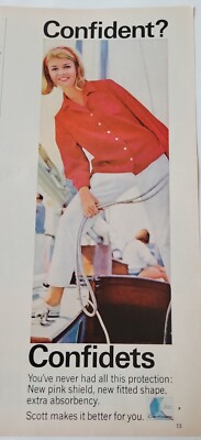 1966 Scott Confidets sanitary napkins new pink shield pretty blond ...