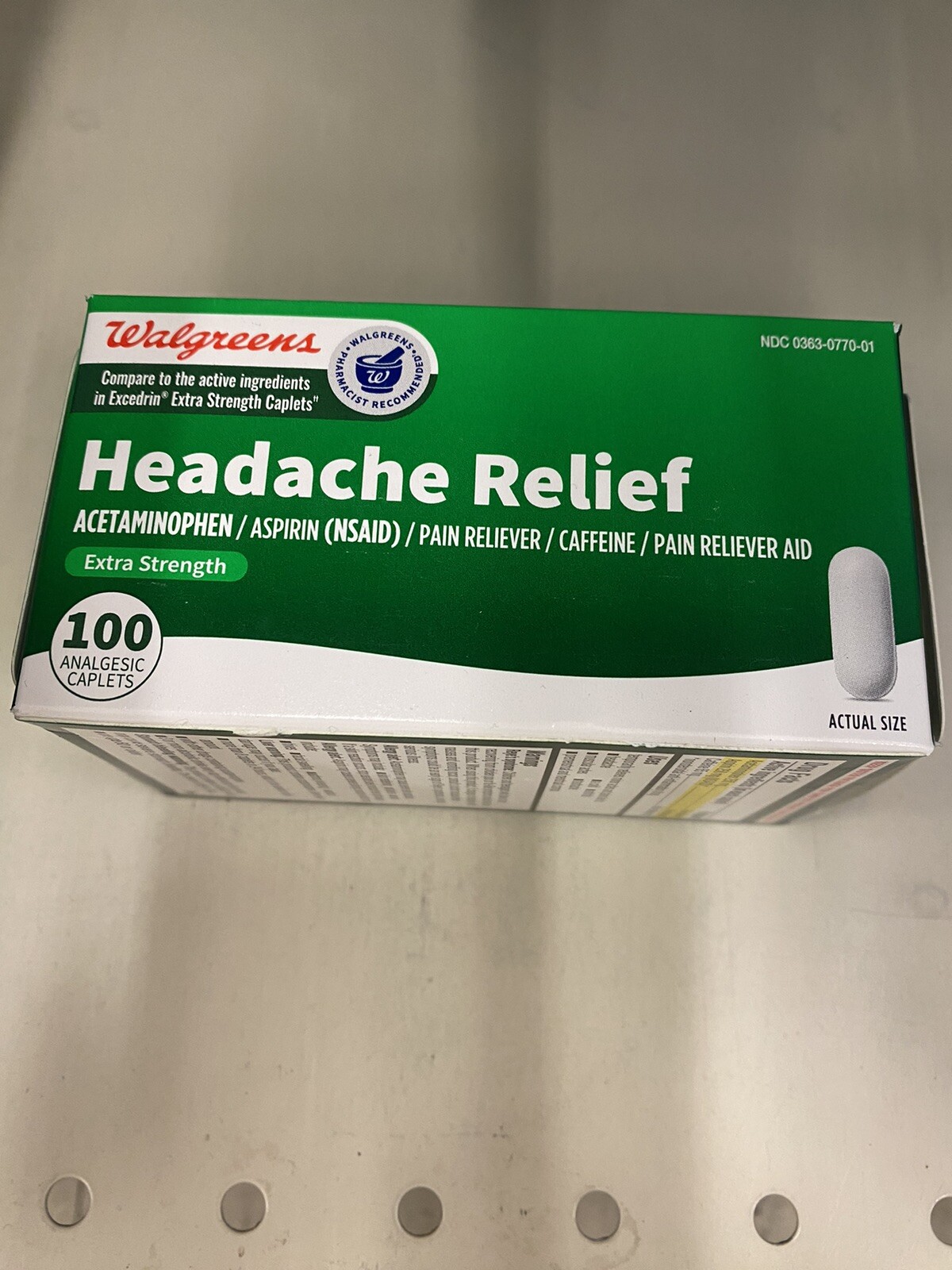 Walgreens Headache Relief 500mg~Compare Excedrin ~ 100 Caplets~Expires ...