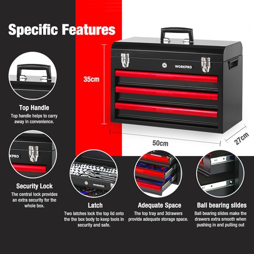 WORKPRO 408 Piece 3 Drawer Mechanics Tool Set With Heavy Duty Metal ...