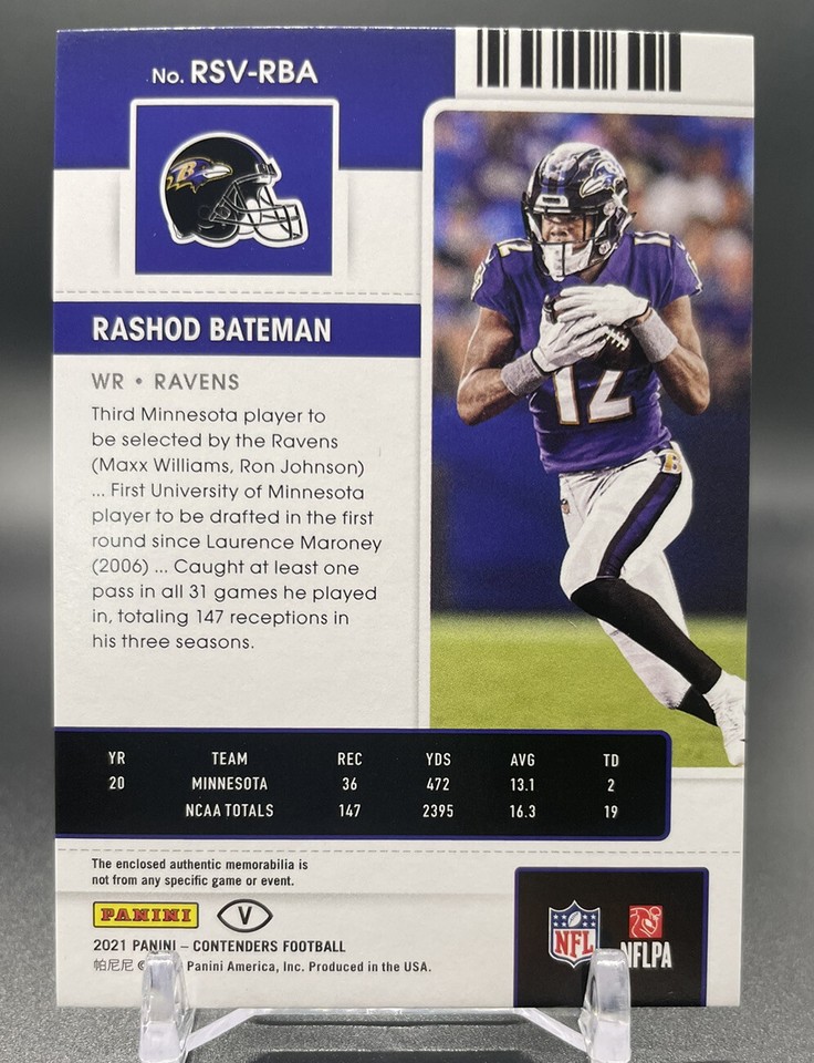 2021 PANINI CONTENDERS RASHOD BATEMAN ROOKIE TICKET PATCH GREEN-FOIL RC ...