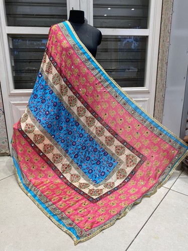 Women fashion Dupatta Pearl Mirror work Handcrafted Chinnon Chunri ...