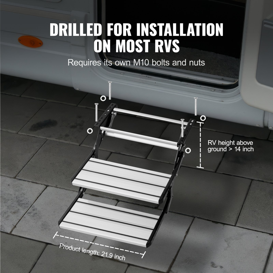 VEVOR RV Steps, 2-Step, Manual Retractable RV Stairs, Foldable, 440 LBS ...