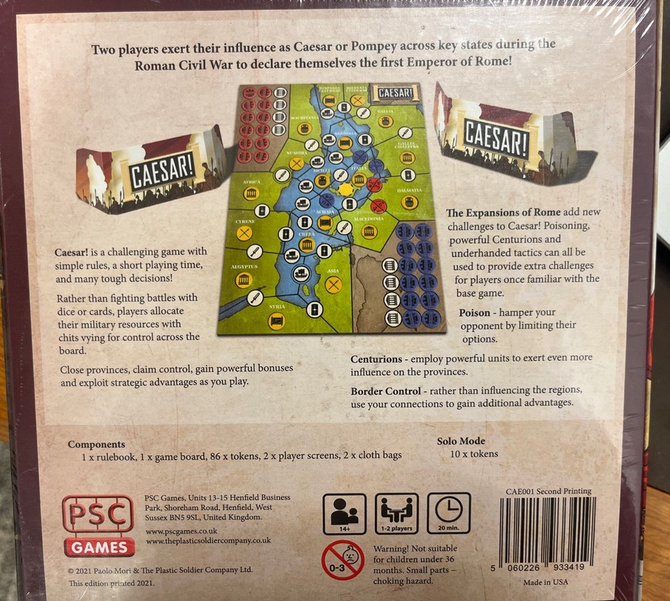 2021 PSC Games Paolo Mori's Caesar! Seize Rome in 20 Minutes Board Game ...