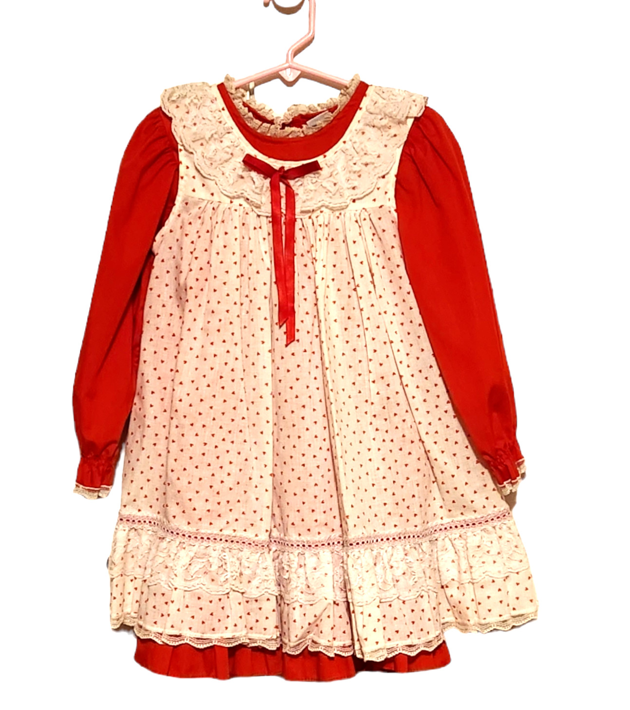 Vintage Bryan Dress Red w/ White Pinfore Red Hearts L… - Gem
