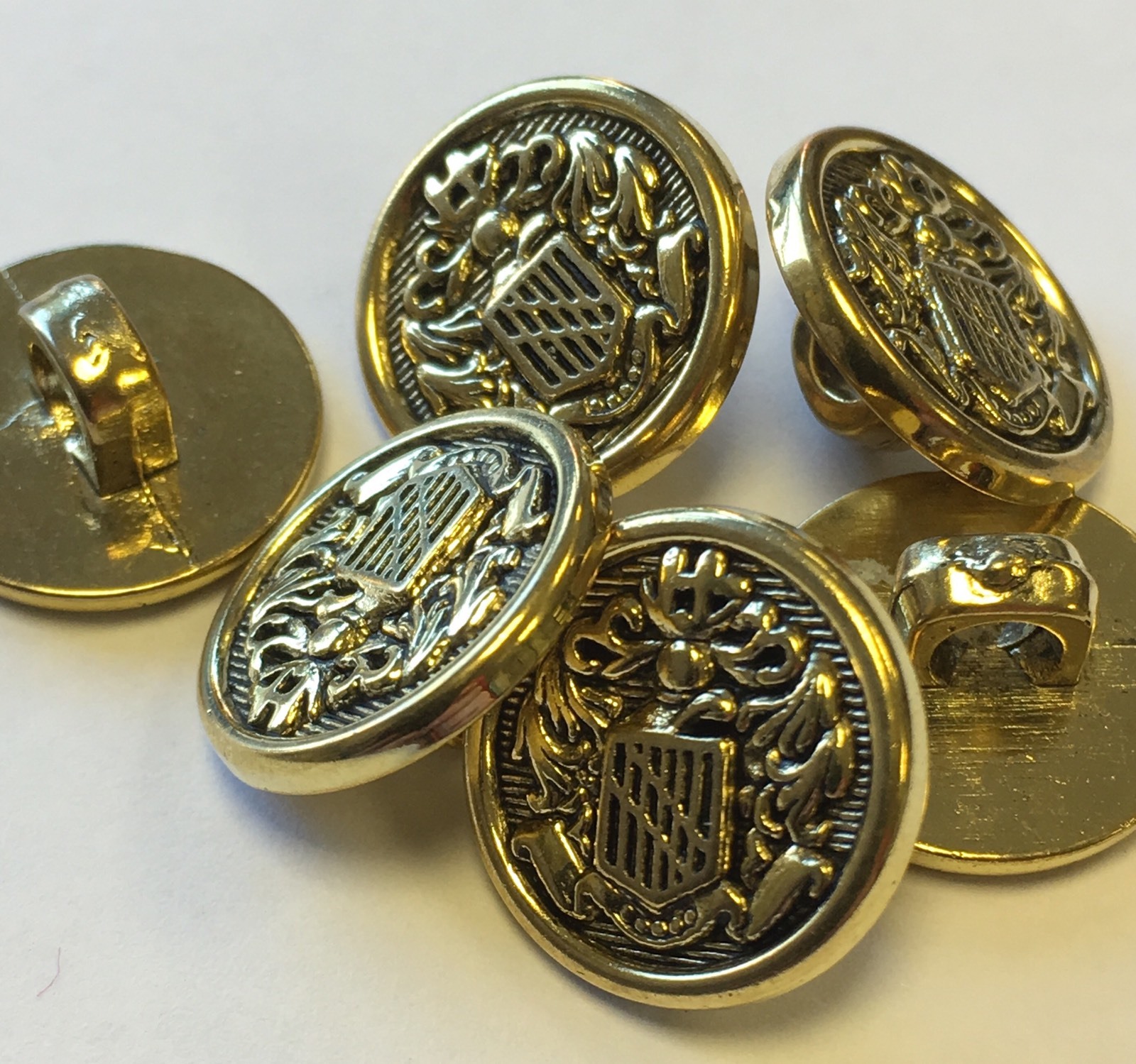 Metal Effect Military Style Antique Gold Shank Buttons 24L / 15mm Pack ...