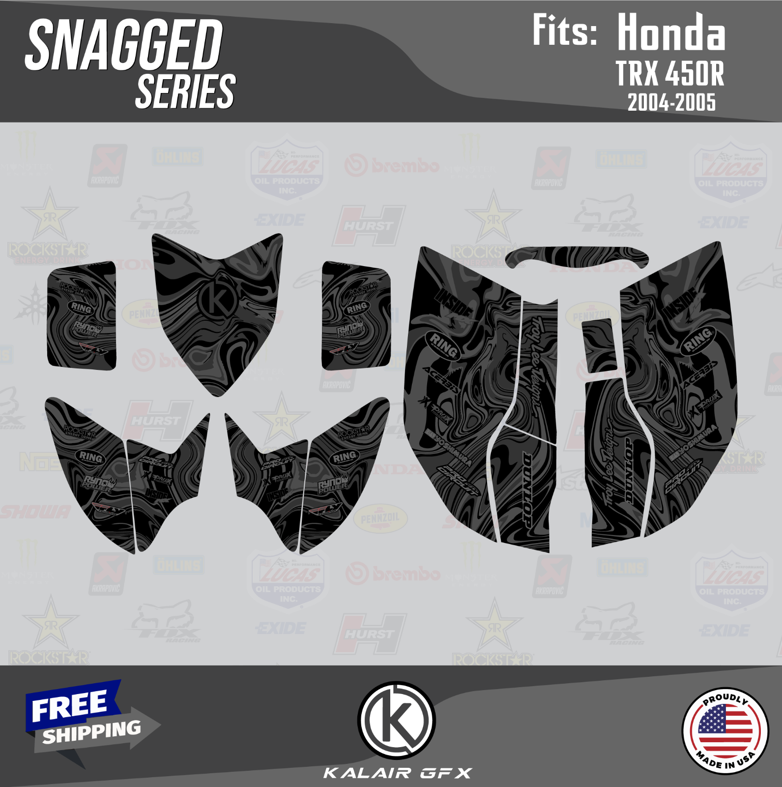 Graphics Kit for HONDA TRX450R TRX 450R (2004-2005) 16 Mil Snagged ...