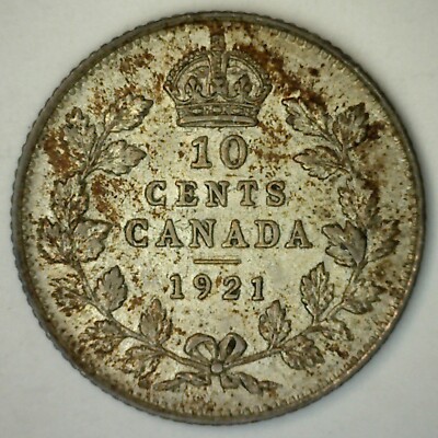 1921 Canada Silver 10 Cents AU Coin Almost Uncirculated 10c Canadian ...