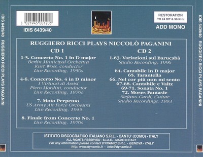 RUGGIERO RICCI RUGGIERO RICCI PERFORMS NICCOLÒ PAGANINI NEW CD ...