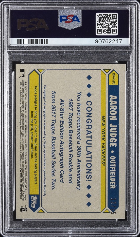 2017 TOPPS 1987 TOPPS RC ED AUTOS MAPLE WOOD #AJU AARON JUDGE 12/25 PSA 10 AUTO | eBay