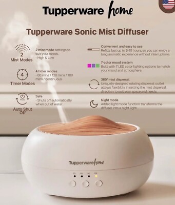 BRAND NEW Tupperware Sonic Mist Ultrasonic Diffuser Aromatics Home, two ...