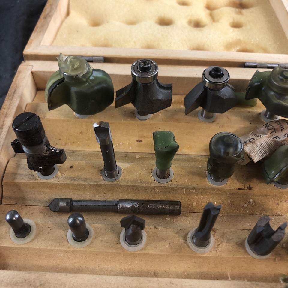 Router Bits 15 Piece Professional Woodworker Set in Wooden Storage Box ...
