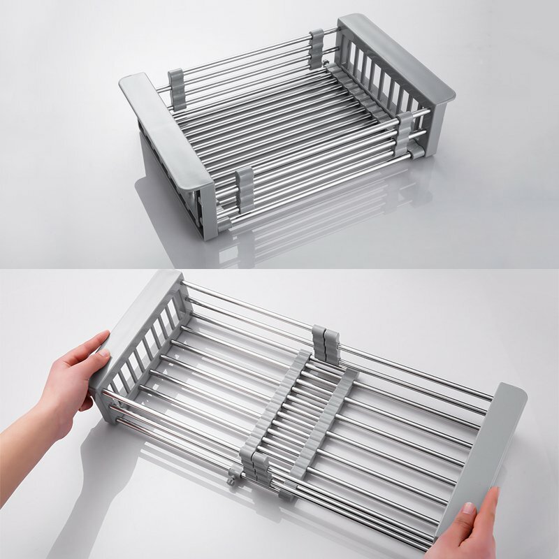 Stainless Steel Dish Drying Rack Telescopic Filter Holder Kitchen Sink ...