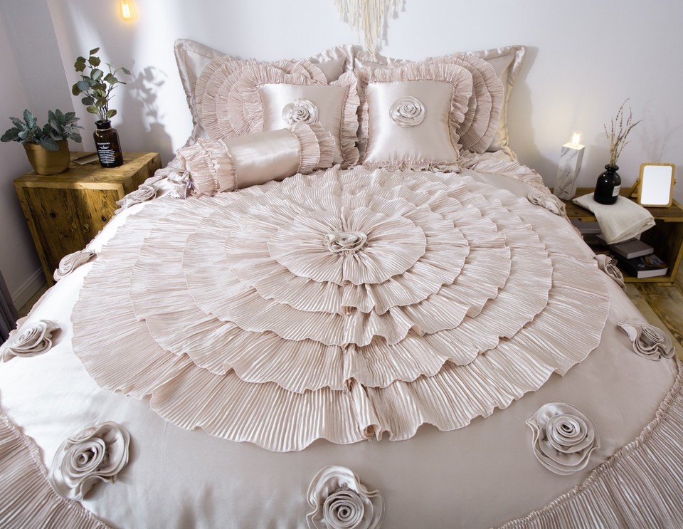 Tache Champagne Fancy Satin Ruffled Luxury Wedding Comforter Bedding ...