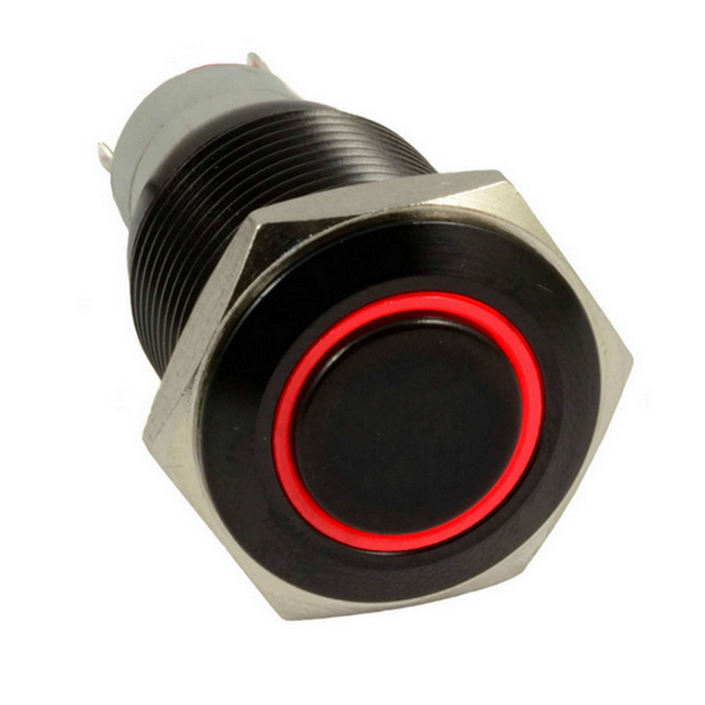 16mm 12V Red LED Light Push Button Toggle Switch Black Shell Metal ...