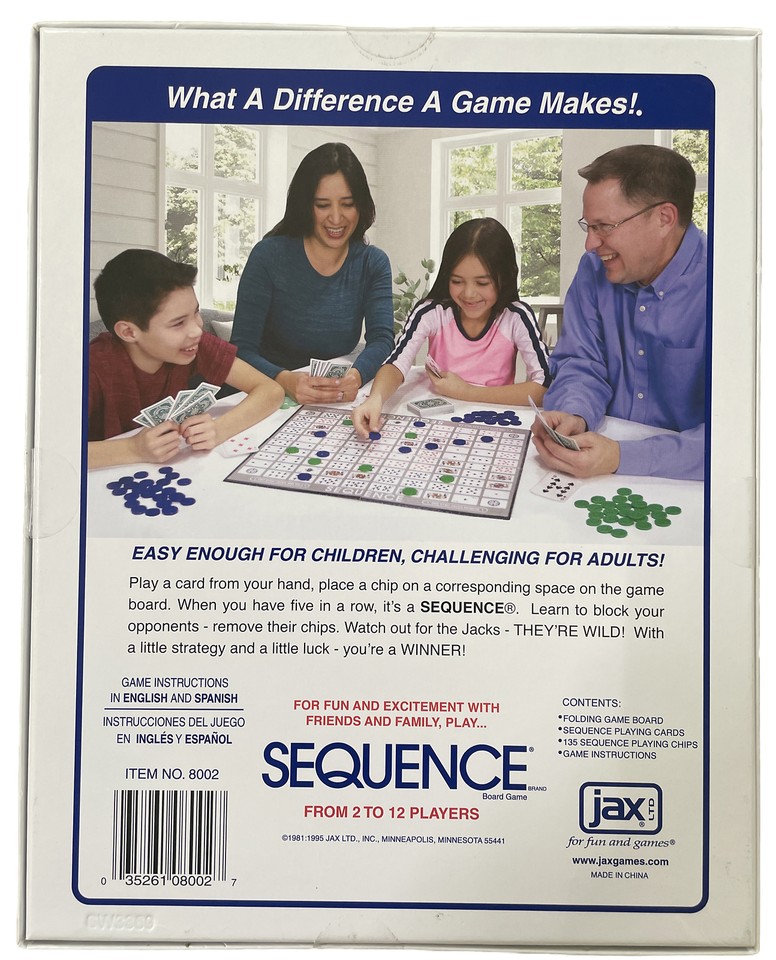 JAX Sequence Board Game 1995 Edition Strategy Card Game Family Game ...
