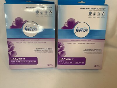 Hoover Z Vacuum Bags Febreze Spring & Renewal Scent 2 Boxes 6 Bags New ...