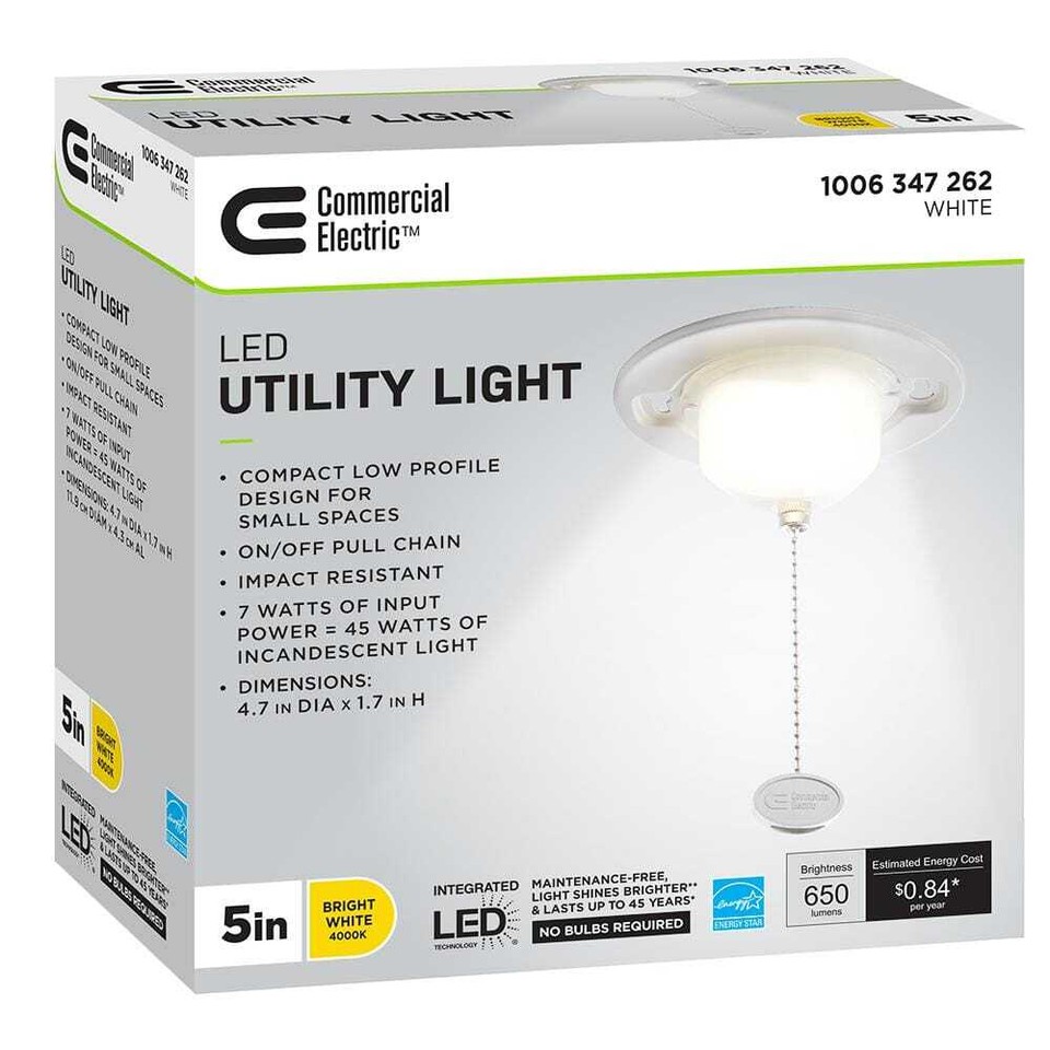 Commercial Electric 5 in. Closet Utility Light Lampholder with Pull ...