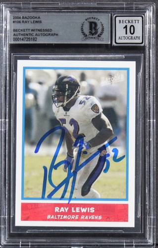 Ravens Ray Lewis Authentic Signed 2004 Bazooka #106 Card Auto 10! BAS ...