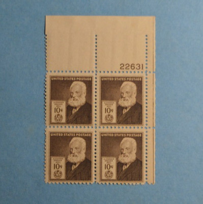 US Stamp #893 Alexander Graham Bell 10c - Plate Block of 4 - MNH - CV ...