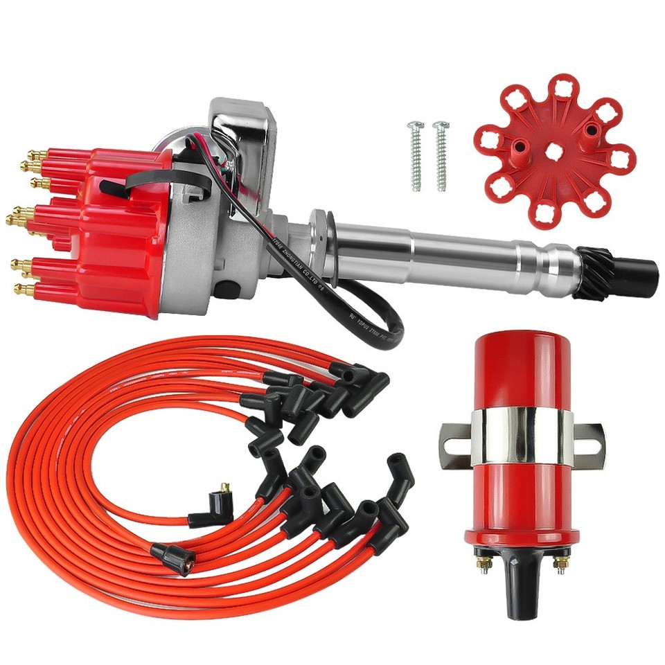 OEM SMALL CAP HEI DISTRIBUTOR+RED COIL + 8.5mm WIRES UNDER EXHAUST For ...