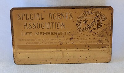 Vintage Special Agents Association Life Membership Brass Plaque FBI CIA ...
